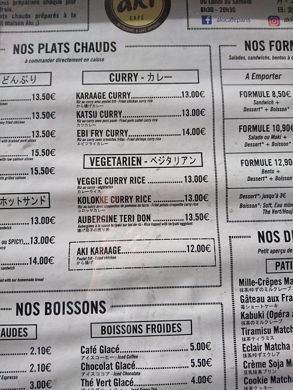 Menu at Aki Café, Paris, 75 Rue Sainte-Anne