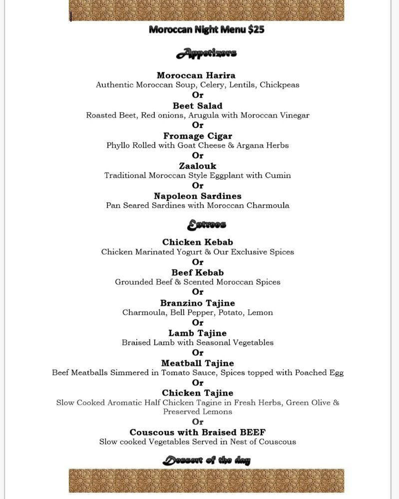 Menu at Argana Restaurant & Bar, Port Chester