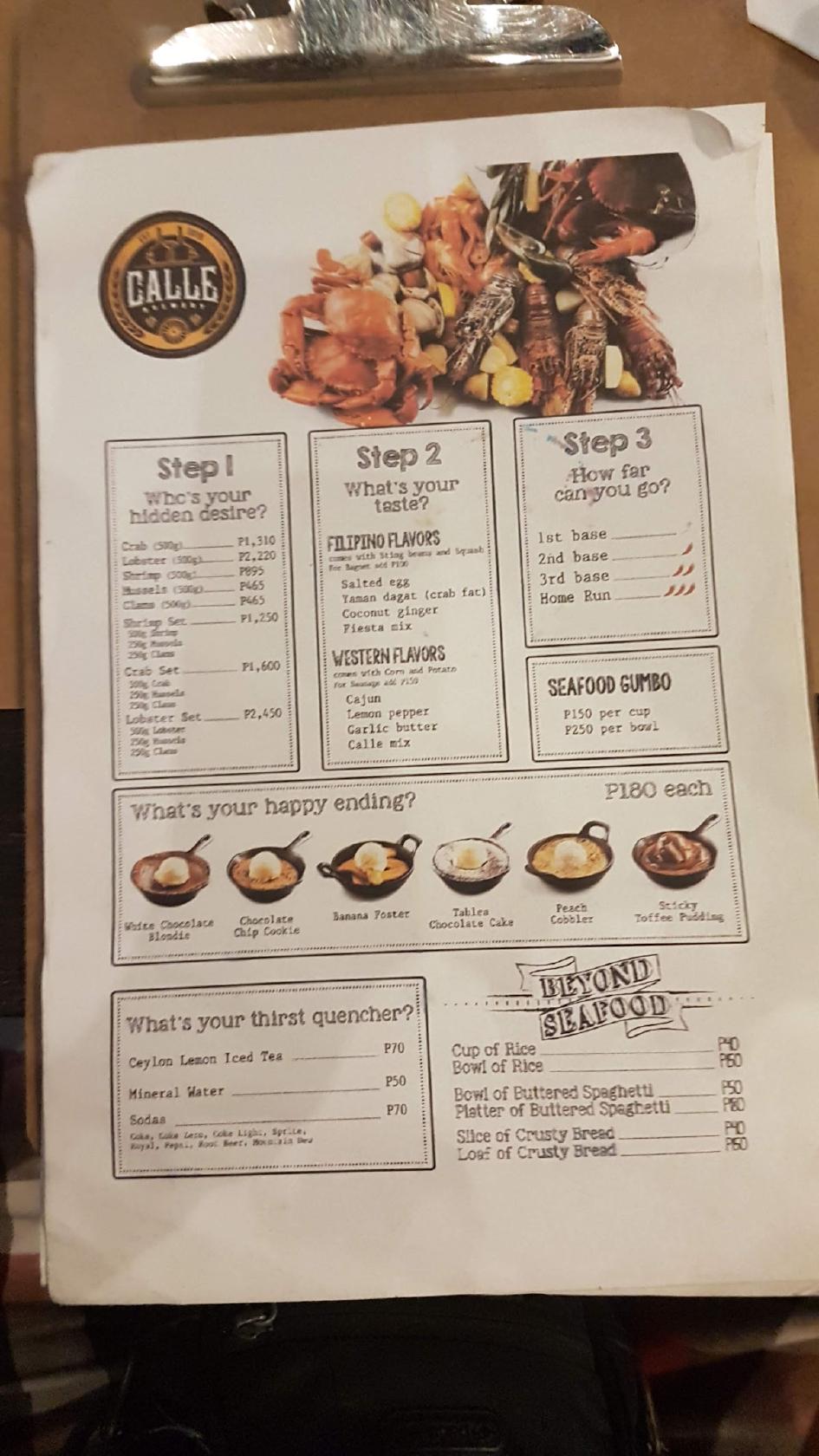 Menu at Calle Brewery restaurant, Vigan City