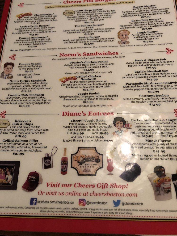Menu at Cheers pub & bar, Boston, 84 Beacon St