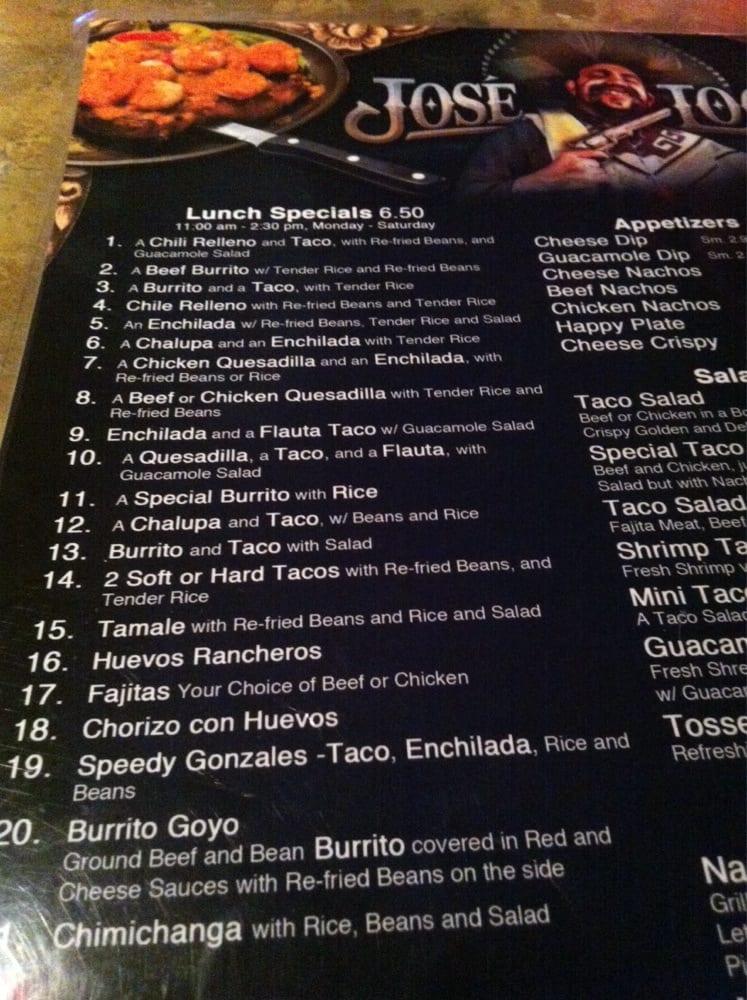 Menu at Jose Locos restaurant, Springfield, 935 N Glenstone Ave