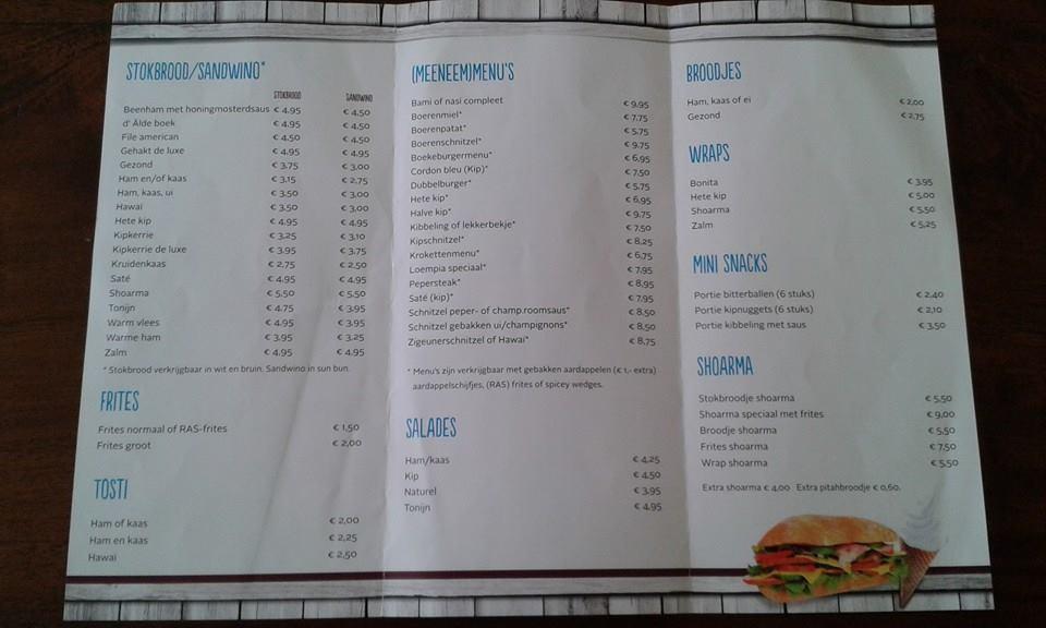 Menu at lunchroom d' Âlde Boek, Drogeham