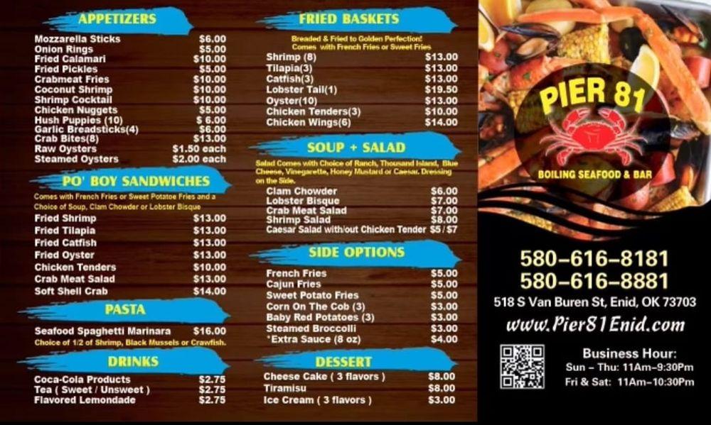 Menu at Pier 81 restaurant, Enid