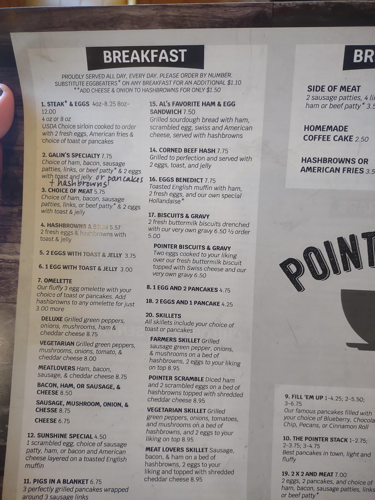 Menu at Pointer Cafe, Mineral Point
