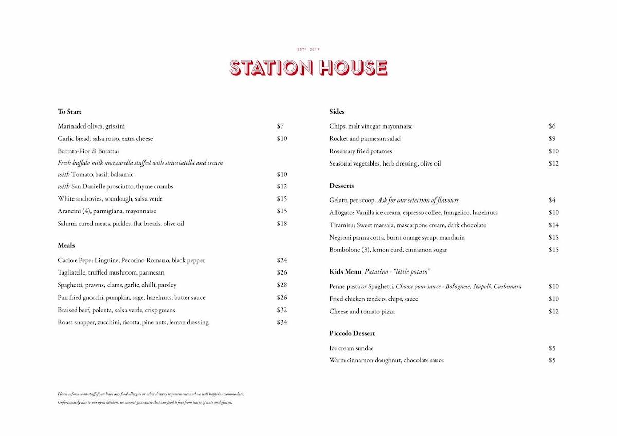 Menu at Station House Pizzeria, Gembrook