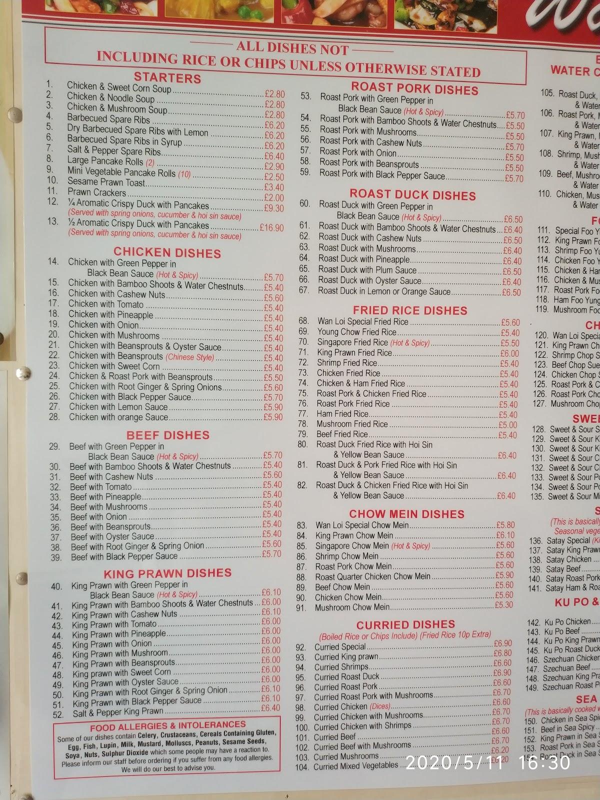 Menu at Wan Loi Takeaway fast food, Newport