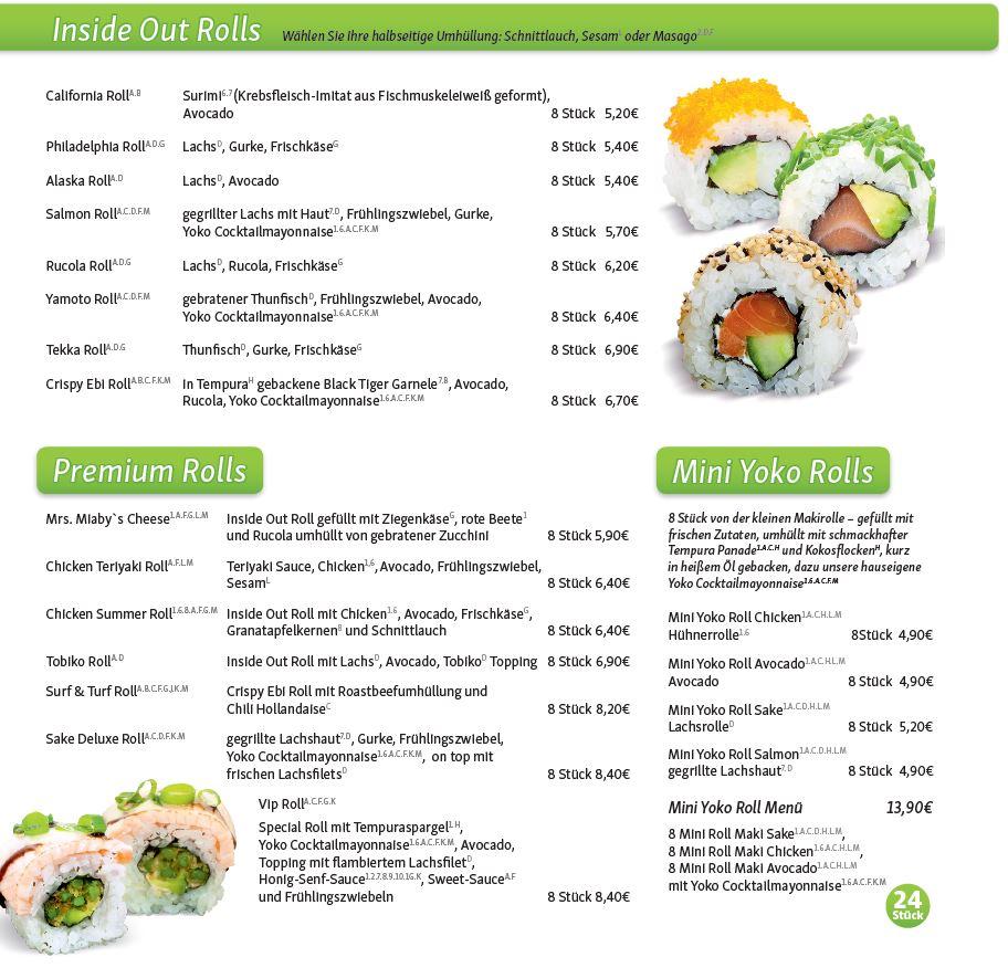 Menu at Yoko Sushi Lieferservice Steglitz restaurant, Berlin
