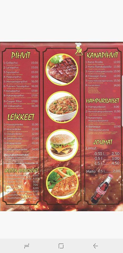 Menu at Casper restaurant, Hollola, Mursketie 2