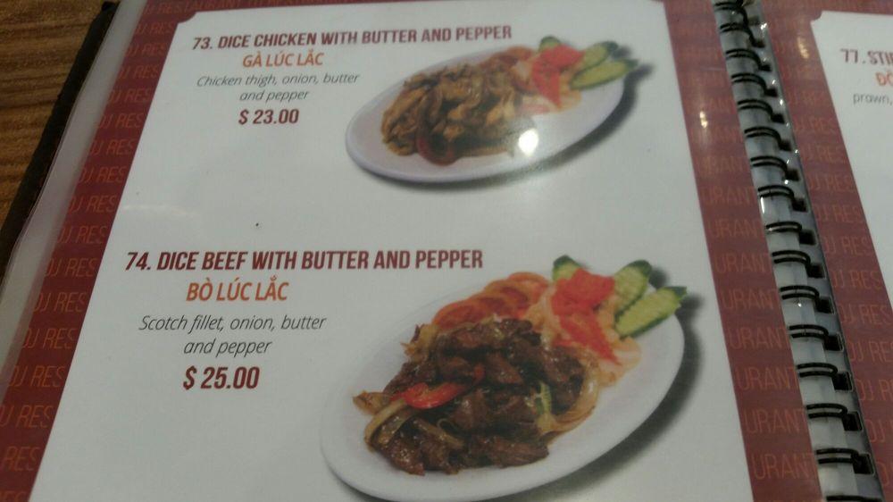 Menu at DJ Vietnamese Pho restaurant, Ingleburn