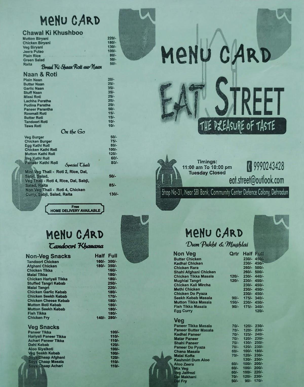 Menu at Eat Street, Dehradun, 22