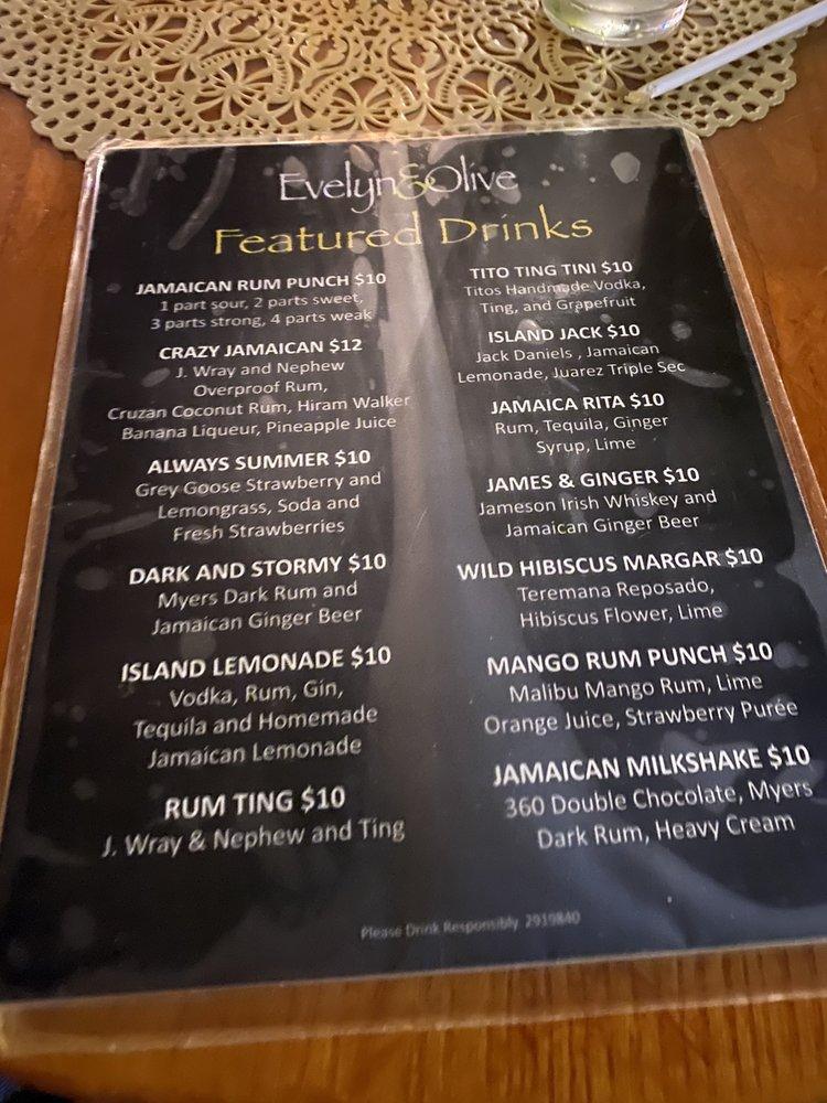 Menu at Evelyn & Olive restaurant, Memphis