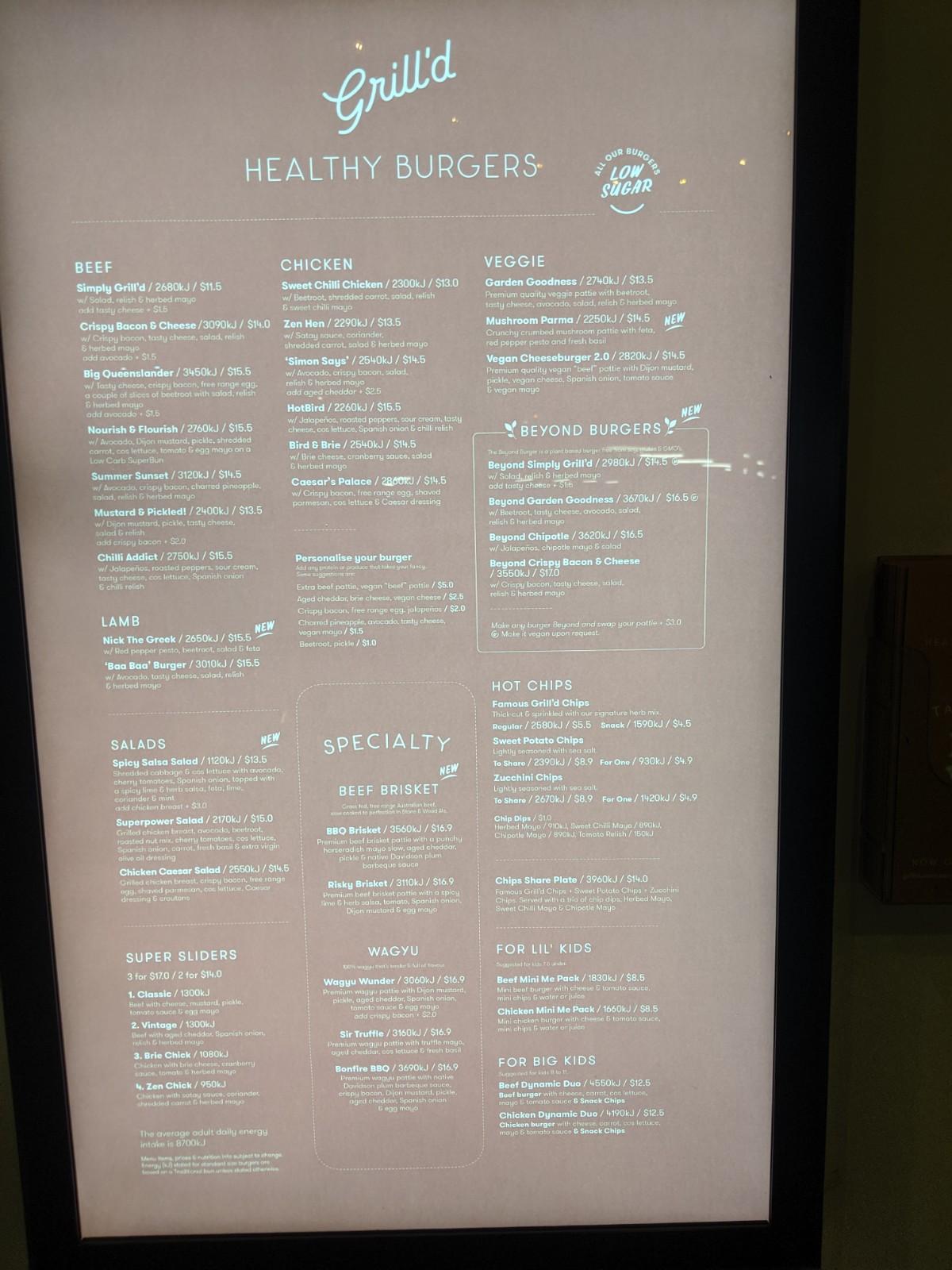 Menu at Grill'd Fairfield Central restaurant, Idalia