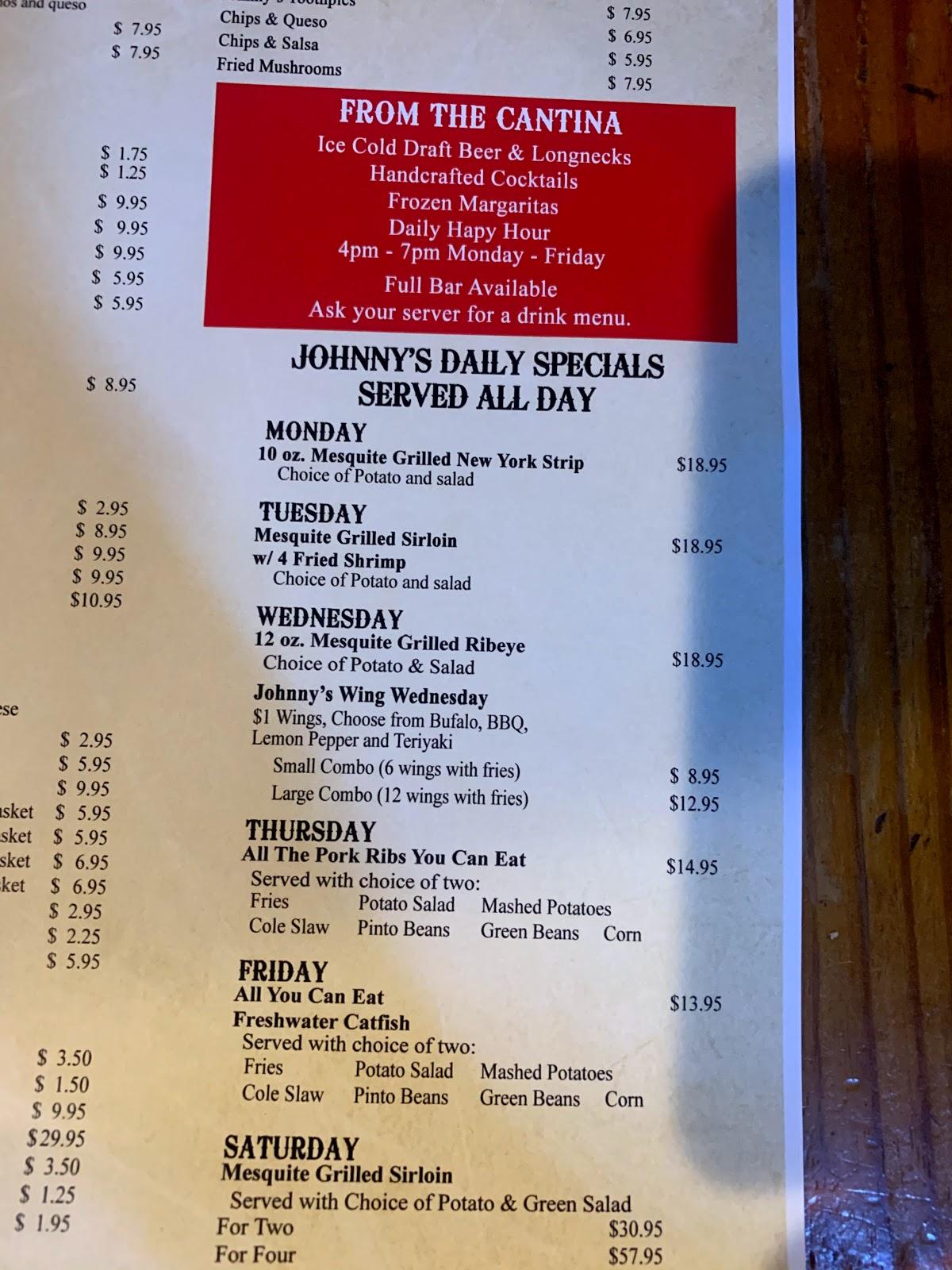 Menu at Johnny's Steaks & Bar-Be-Que, Salado