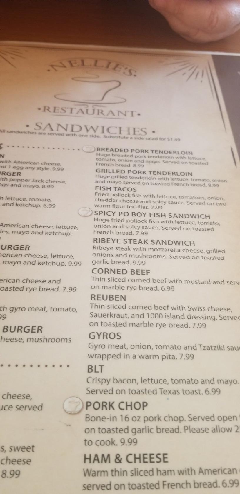 Menu at Nellie's Restaurant - Newburgh, Newburgh