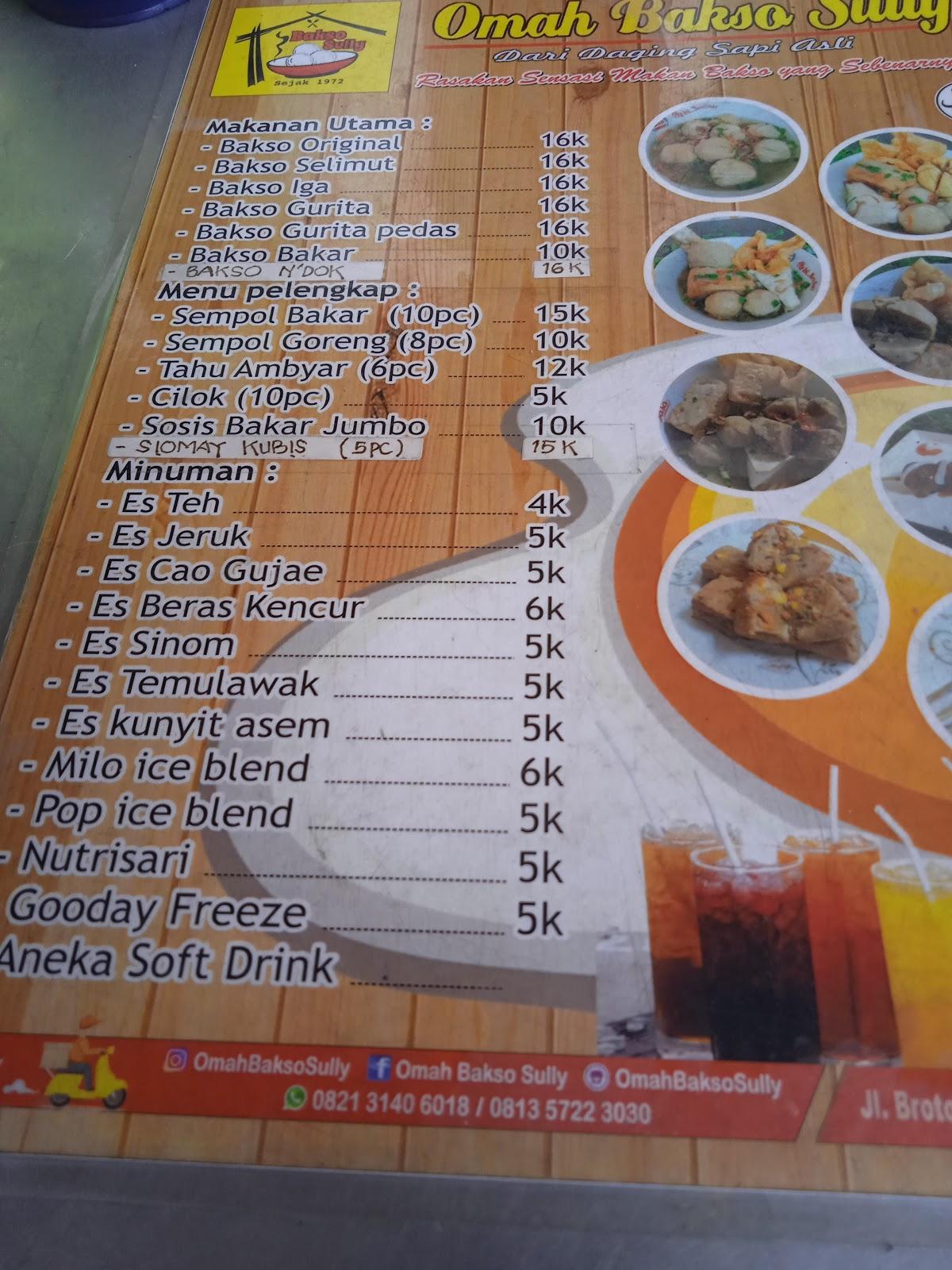 Menu at Omah Bakso Sully restaurant, Gresik