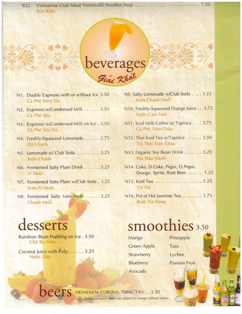 Menu at Pho Lena & Grill restaurant, Escondido
