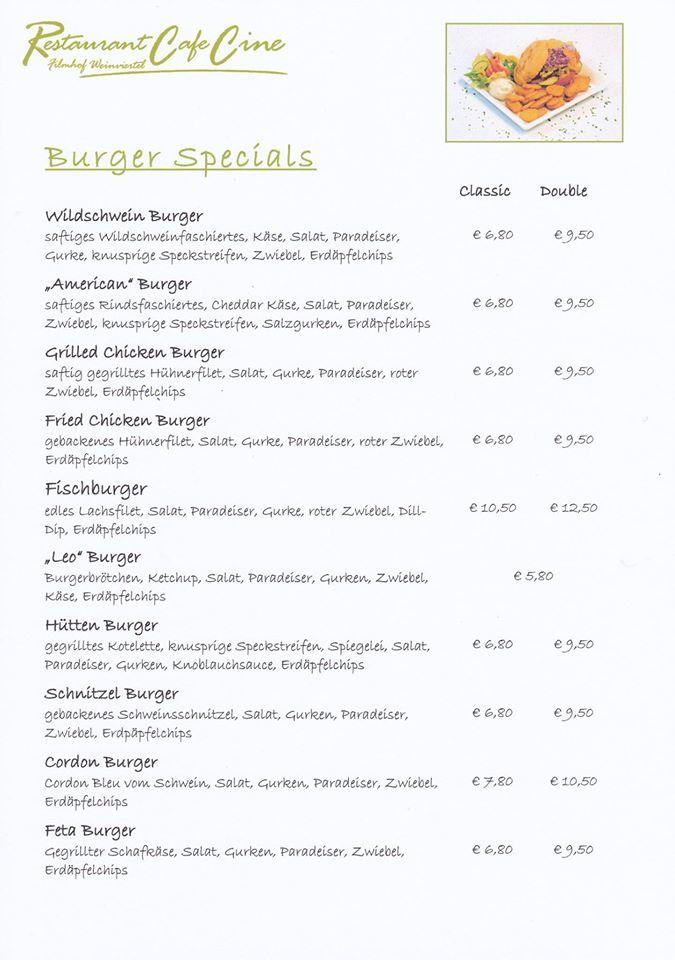 Speisekarte von Cafe Cine, Asparn an der Zaya