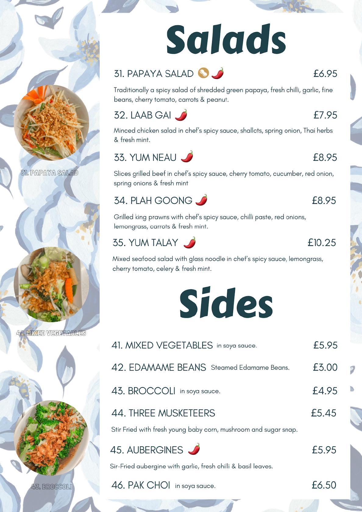 Menu at Sala Thai restaurant, Ware