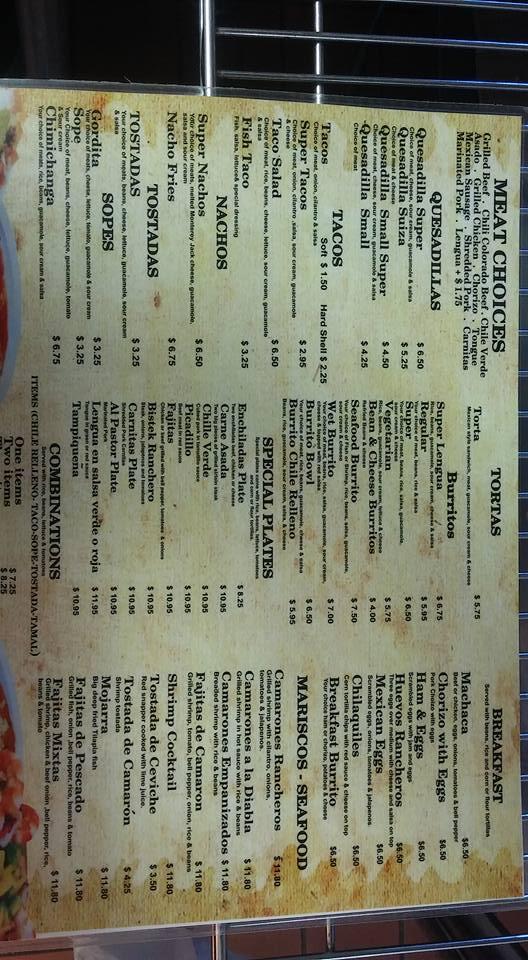 Menu at El Mezcal Mexican Restaurant, San Andreas