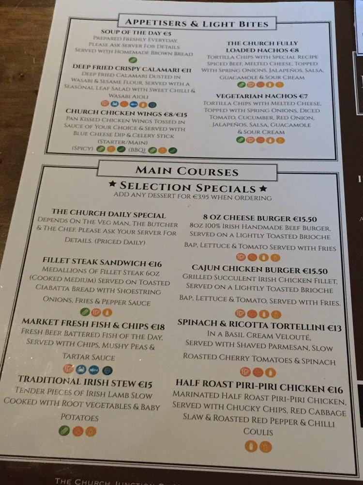 Menu at The Church Café Bar, Dublin, Jervis St