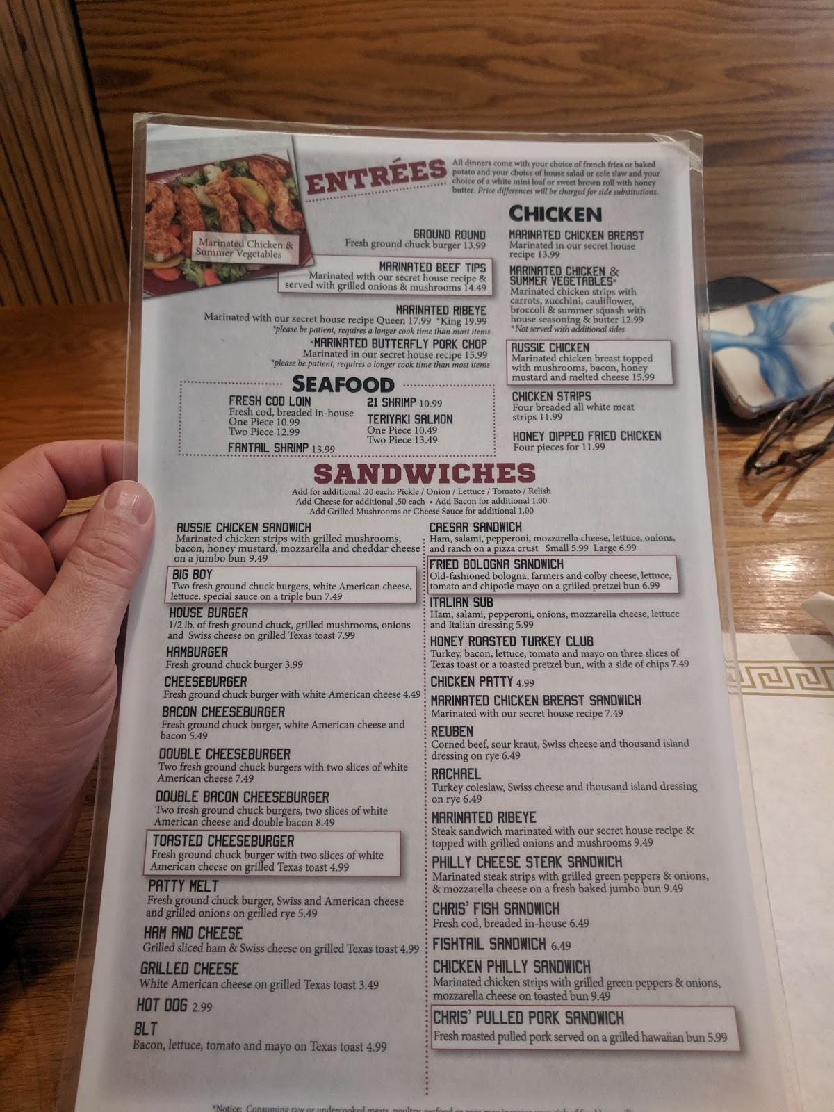 Menu at Traditions restaurant, Woodsfield