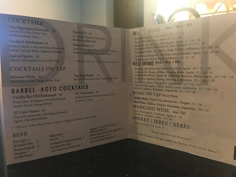 Menu at AC Lounge pub & bar, San Jose
