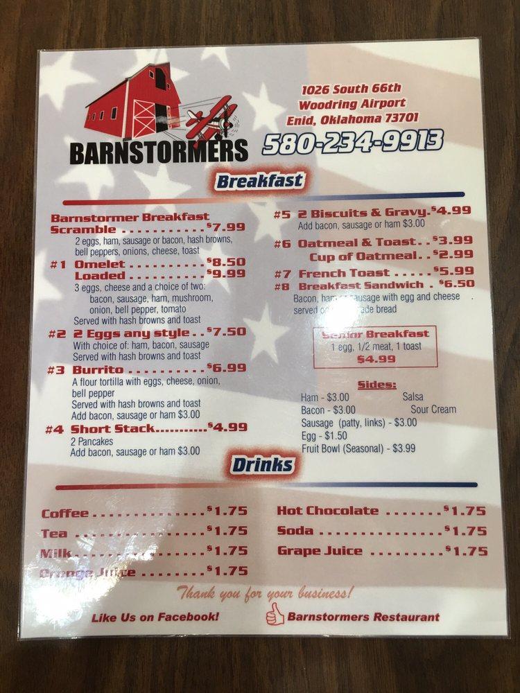Menu at Barnstormers Restaurant, Enid