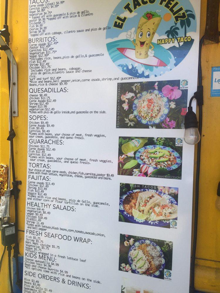 Menu at El Taco Feliz - Happy taco restaurant, Kapaa, 4-1395 Kuhio Hwy