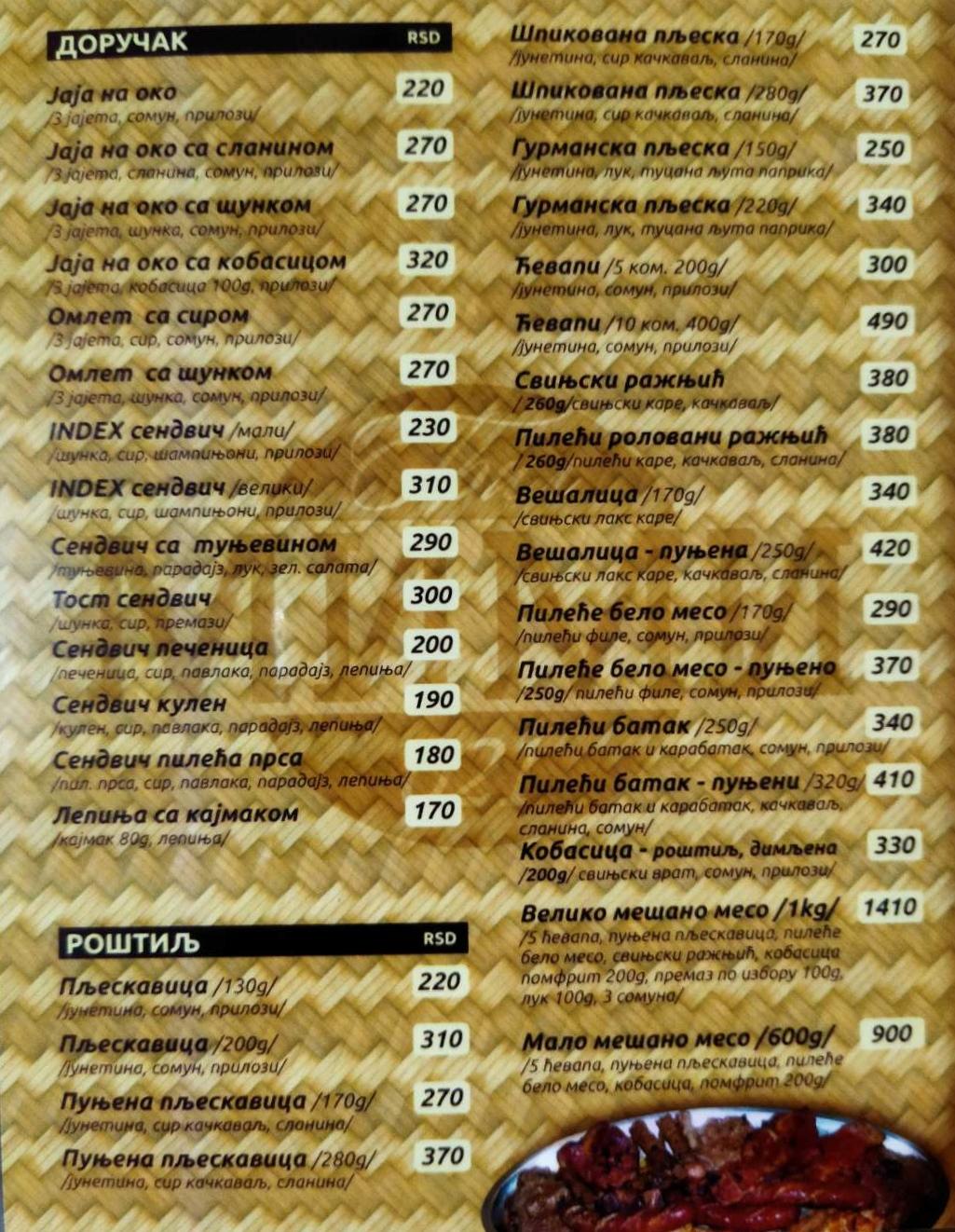 Speisekarte von Gril Mimi 021 pub & Bar, Novi Sad