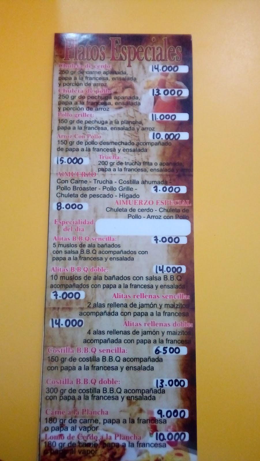 Carta del restaurante King Broaster, Pasto