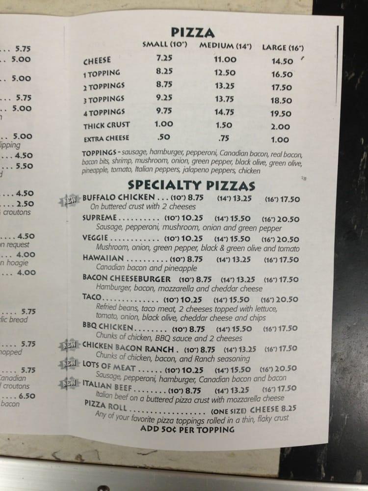 Menu at Mario's Pizza pizzeria, Pontiac