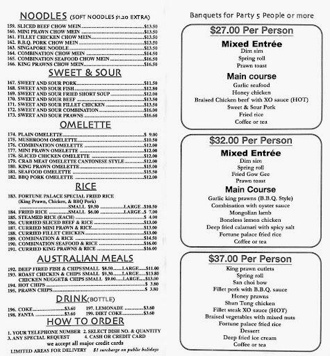 Menu at New Fortune Palace restaurant, Penrith