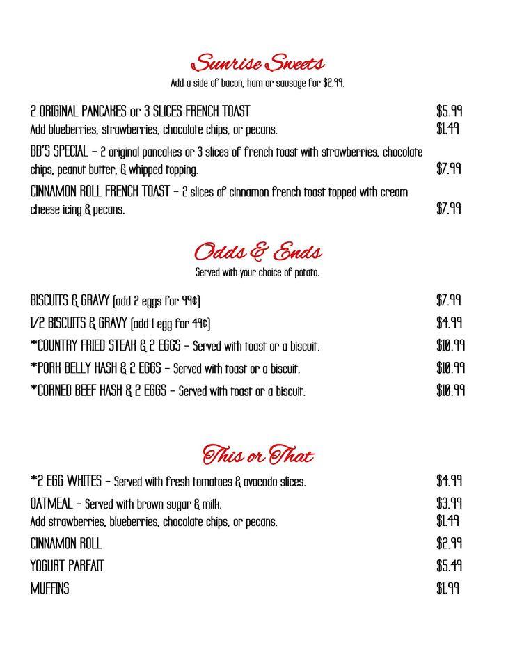 Menu at Renee's Family Breakfast restaurant, Nappanee