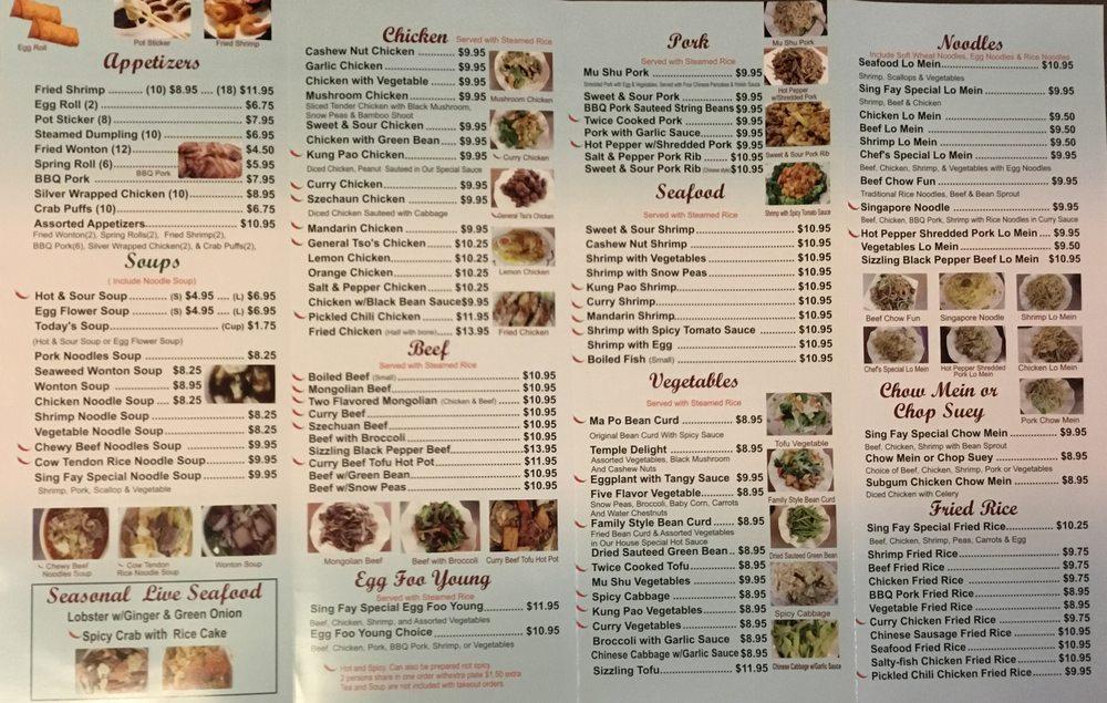Menu at Sing Fay Restaurant, Monmouth
