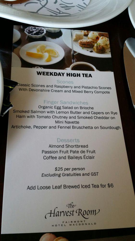 Menu at HARVEST ROOM restaurant, Edmonton, 100 St NW