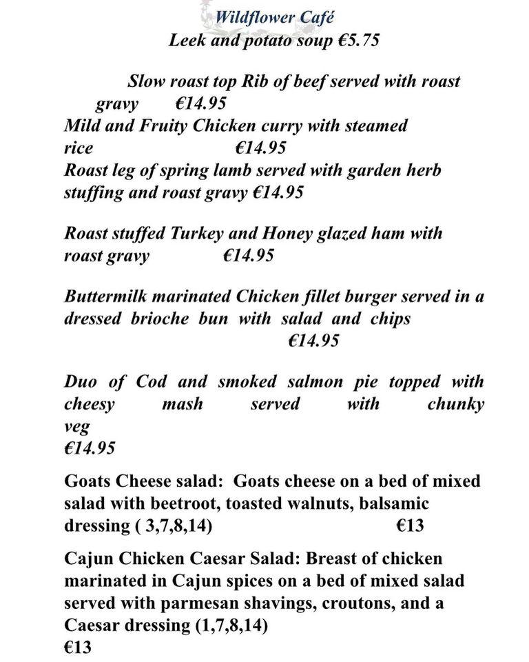 Menu at Wildflower Cafe, Ireland, Beechdale Garden Centre