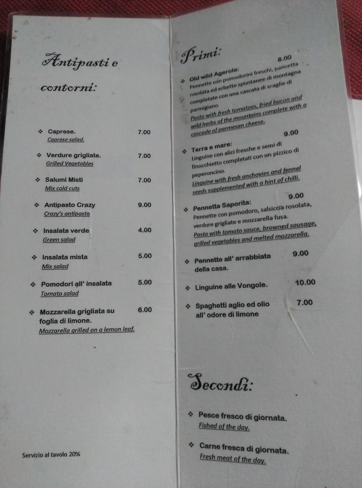 Menu da Crazy Burger RistoBar, Pianillo