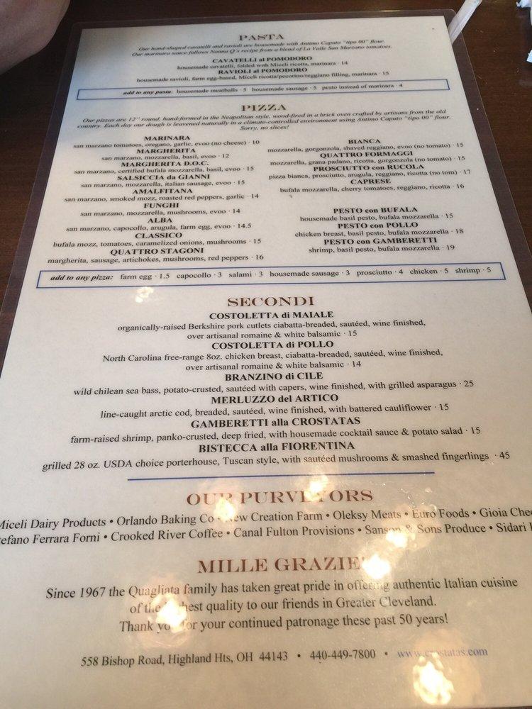 Menu at Crostatas Rustic Pizza pizzeria, Highland Heights