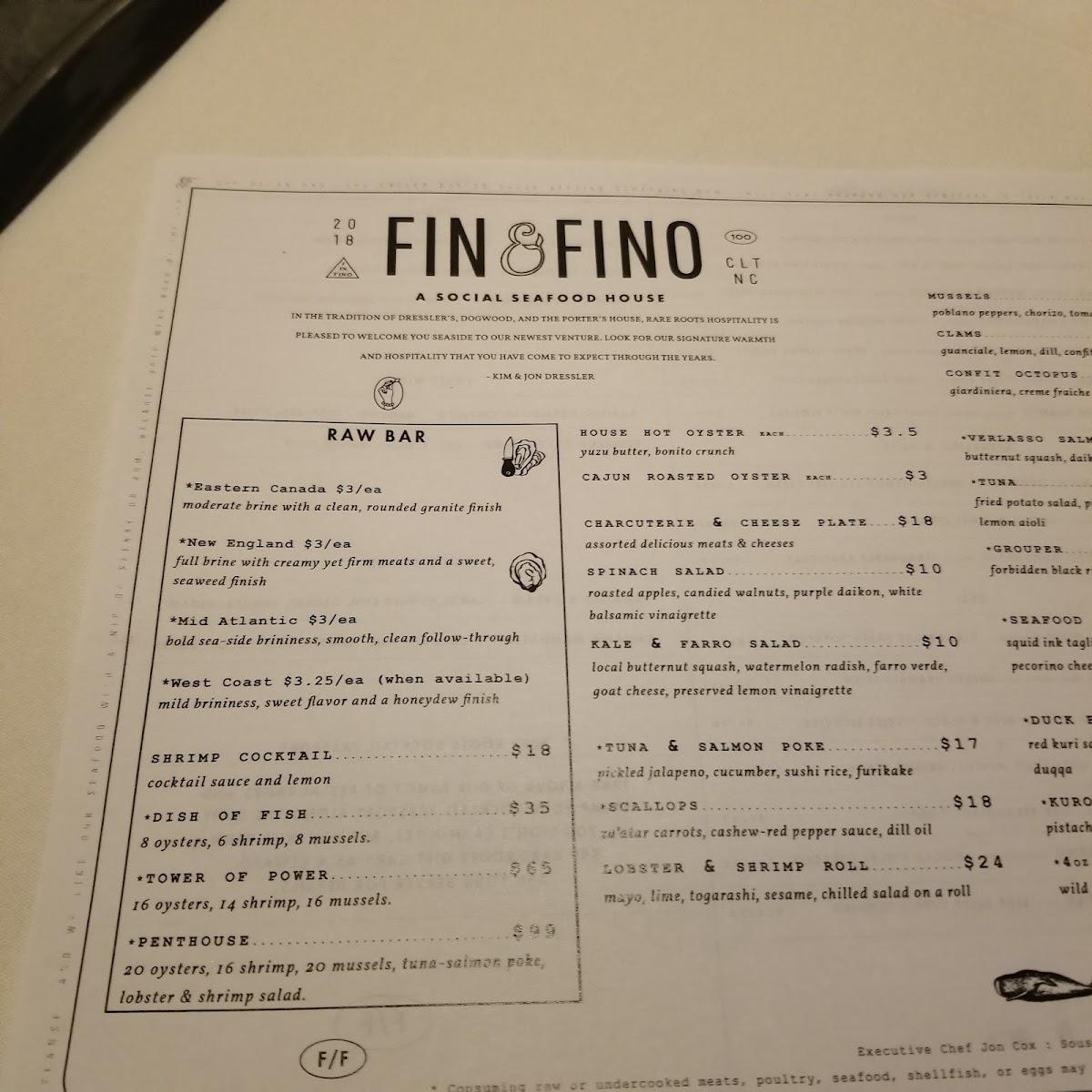 Menu at Fin & Fino pub & bar, Charlotte