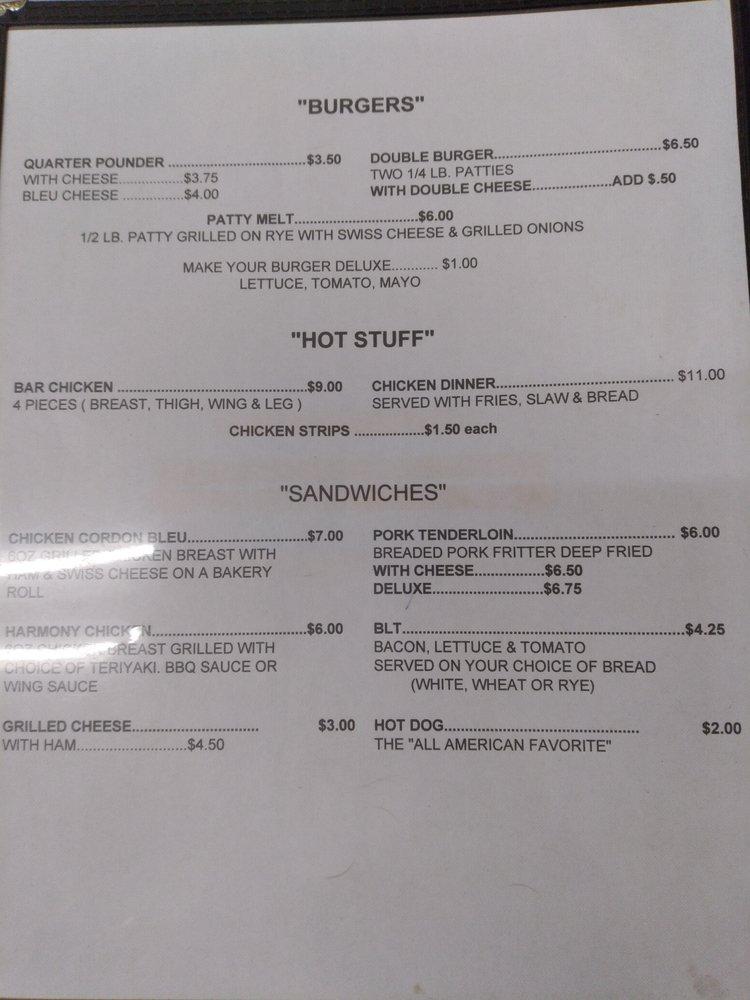 Menu at Harmony Bar An Eating & Drinking Place, Michigan City