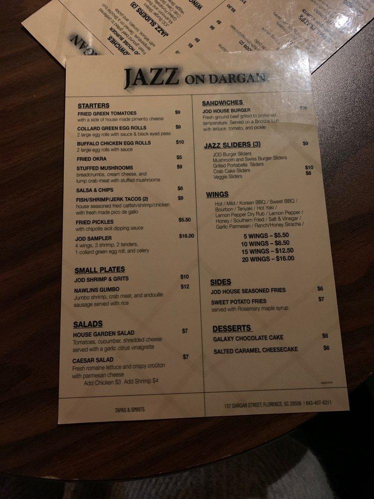 Menu at Jazz On Dargan pub & bar, Florence
