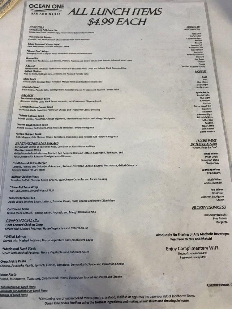 Menu at Ocean One Bar & Grille, Las Vegas