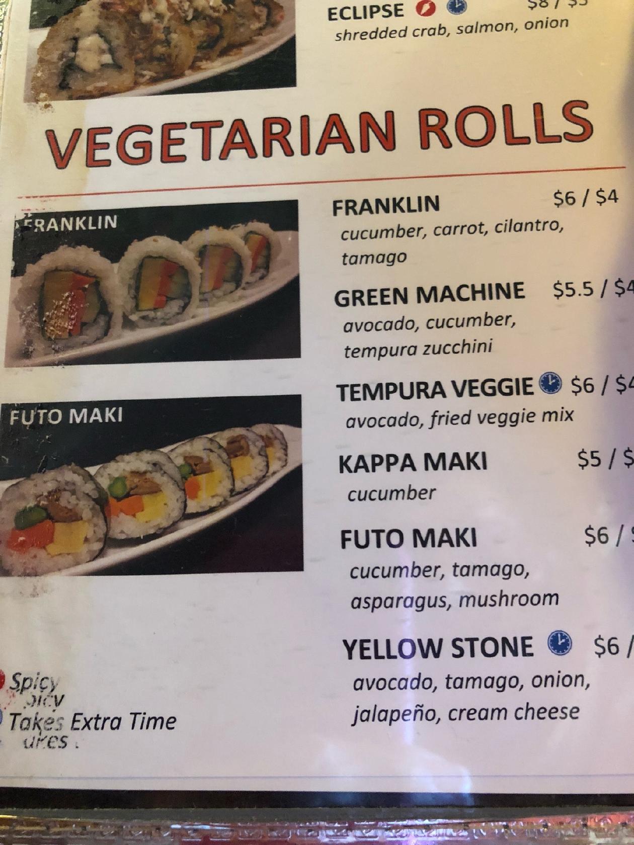Menu at Pisces restaurant, Reno