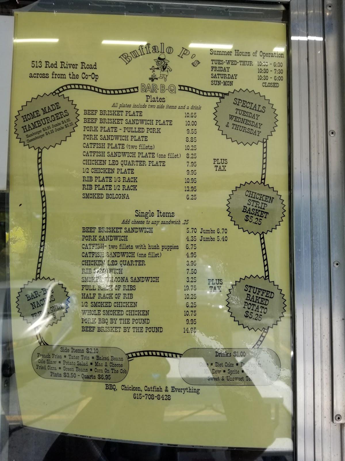 Menu at Buffalo P's restaurant, Gallatin