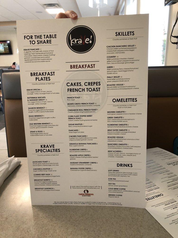 Menu at Krave restaurant, Lapeer