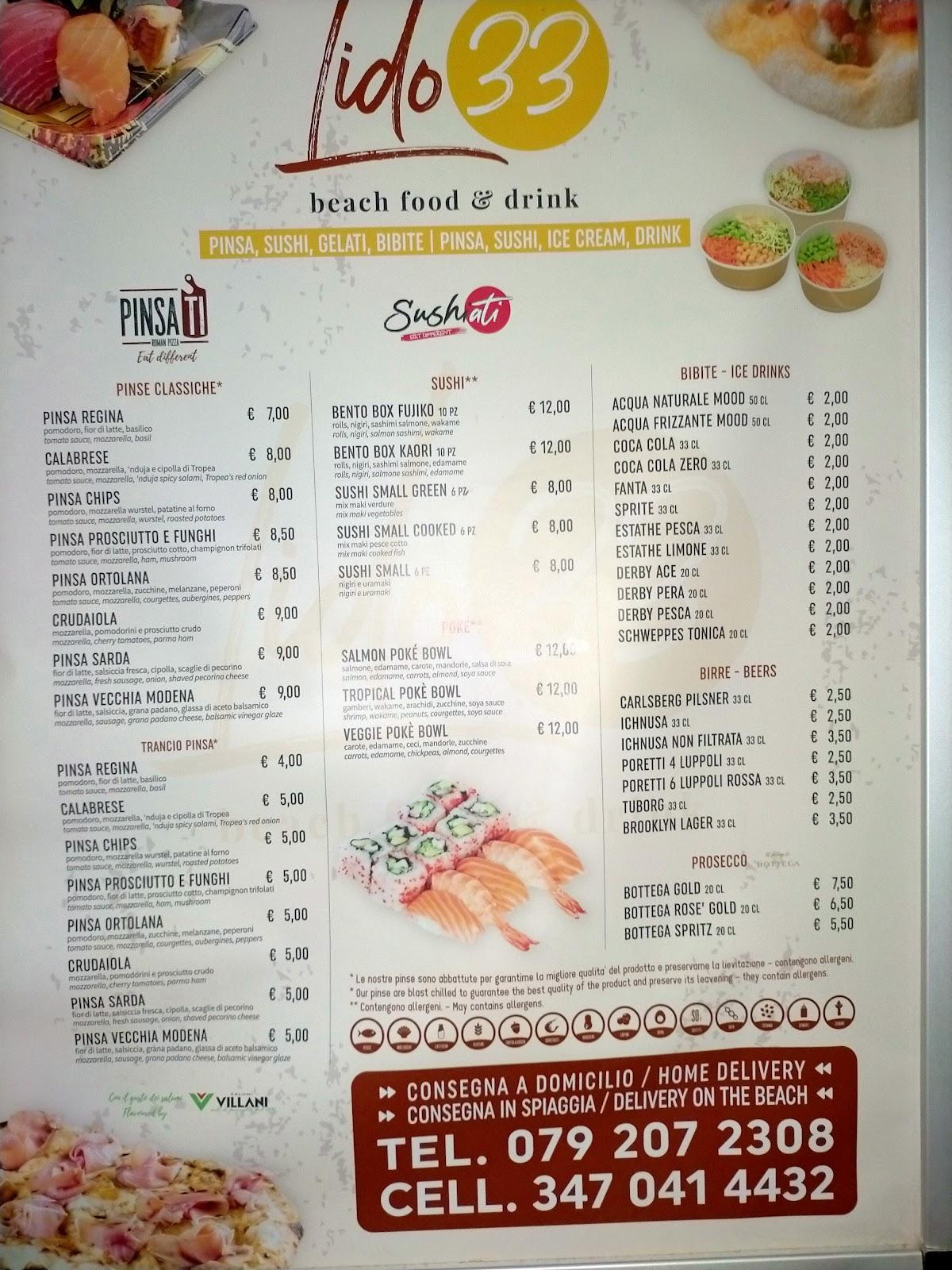 Menu da Lido 33 ristorante, Alghero