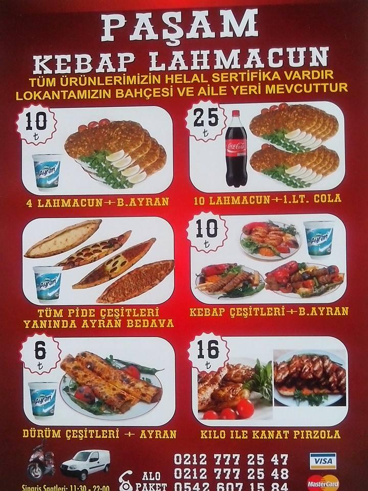 Menu at Paşam Kebab Lahmacun Pide Salonu, Istanbul