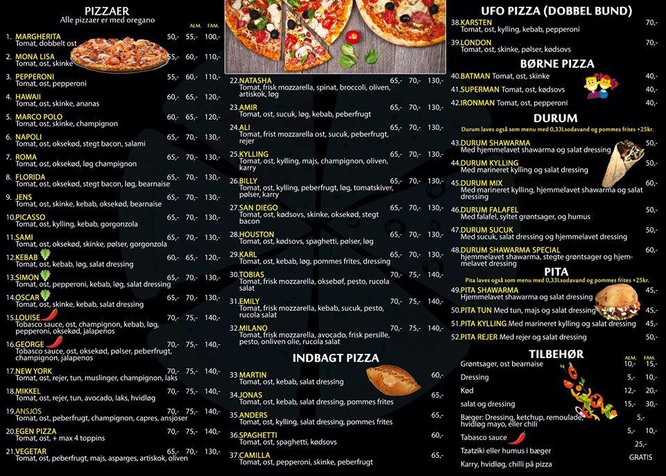 Menu at Pizza 2 Go restaurant, Aalborg