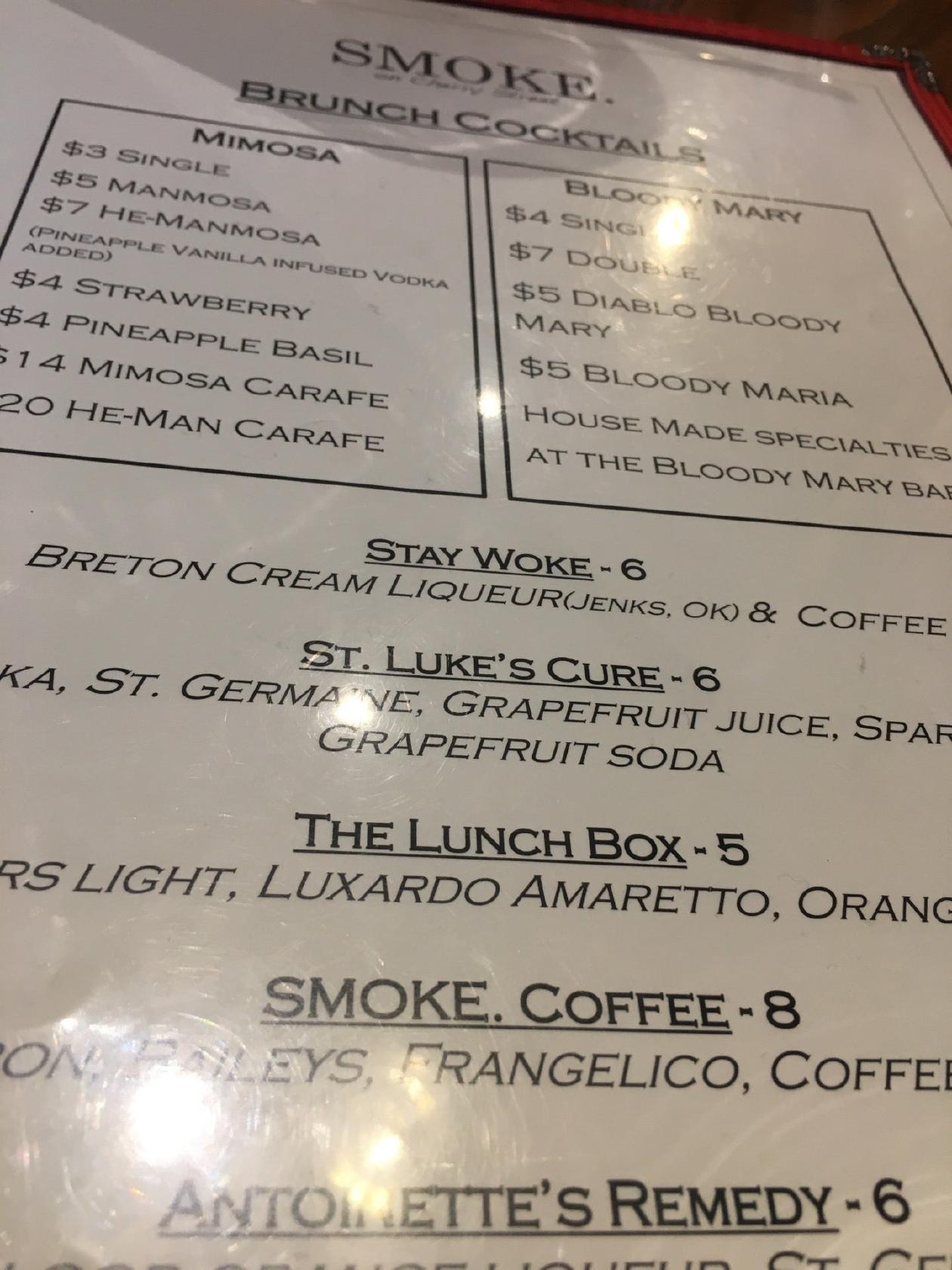 Menu at SMOKE. Woodfire Grill pub & bar, Tulsa