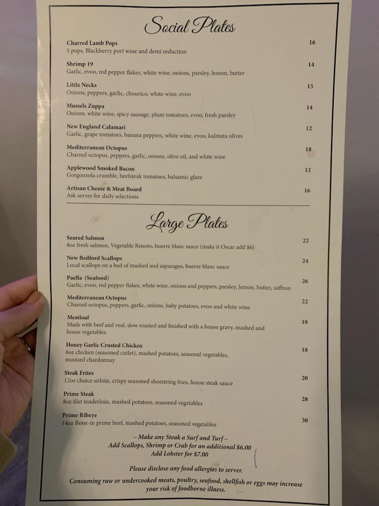 Menu at 19 Prime Tapas restaurant, Fall River